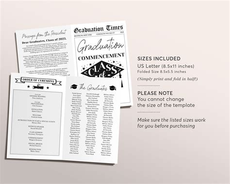 Graduation Program Editable Template Pamphlet Booklet Newspaper High