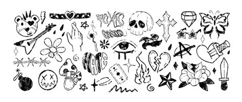 Y2k Tattoo Sticker Charcoal Pencil Emo Gothic Symbol Grafitti Hand