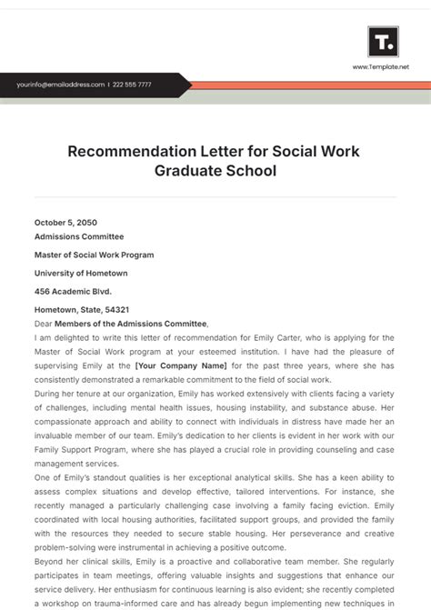 Free Recommendation Letter For Social Work Graduate School Template To
