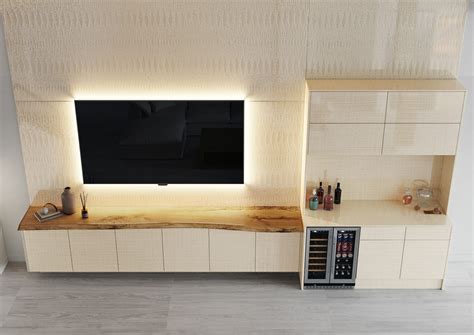 Contemporary Modern Tv Wall Unit With Console And Bar Kinon Surface