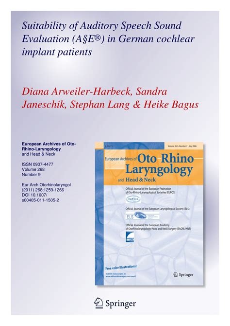 Pdf Suitability Of Auditory Speech Sound Evaluation A§e® In German