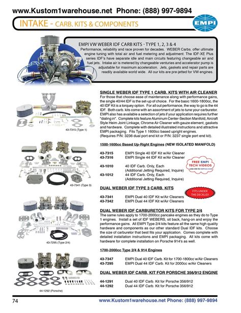 Empi Dual 34mm Epc Ict Carburetors Weber Kits With Hex Cross Bar