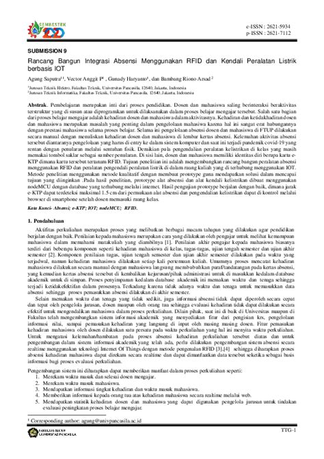 Pdf Rancang Bangun Integrasi Absensi Menggunakan Rfid Dan Kendali Peralatan Listrik Berbasis