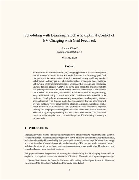 Pdf Scheduling With Learning Stochastic Optimal Control Of Ev