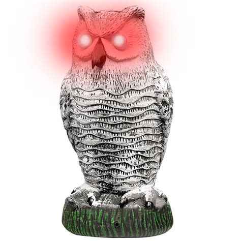 Qenwkxz Owl Decoy With Flashing Eyes And Sound Plastic Bird Deterrent
