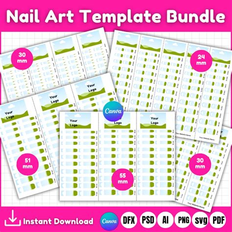Nail Art Bundle Template French Nail Art Decal Svg Square Nail Design