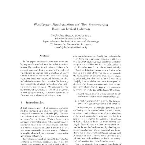 Word Sense Disambiguation And Text Segmentation Based On Lexical Cohesion Acl Anthology