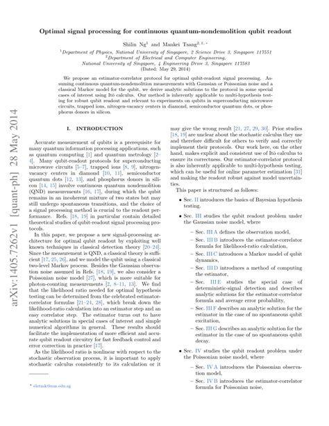 Pdf Optimal Signal Processing For Continuous Qubit Readout