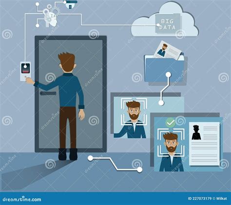 Flat Of Facial Recognition Systema Man Standing In Front Of The Door For Facial Recognizing By