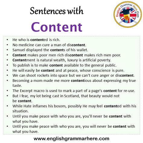 Sentences With Content Content In A Sentence In English Sentences For