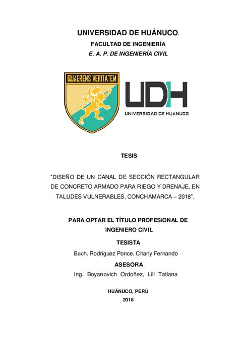 Pdf Diseño De Un Canal De Sección Rectangular De Concreto Armado Para