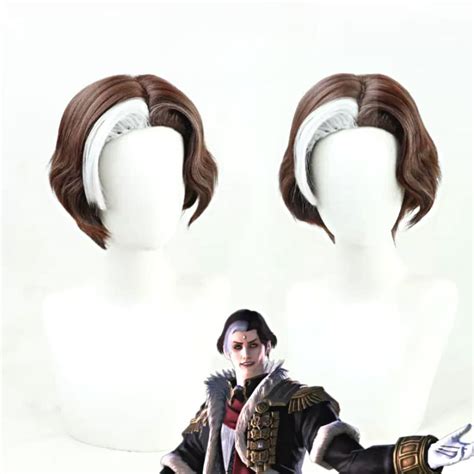 Ffxiv Emet Selch Cosplay Wig Short Curly Wig Brown White Wig Perfect
