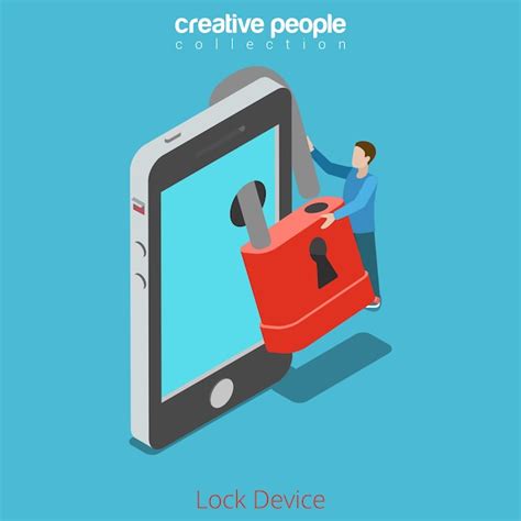 Premium Vector Lock Your Device Secure Content Concept Micro Man Locking Lock Over Smartphone