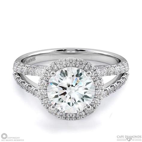 Round Halo Pave Split Band Gold Natural Diamond Engagement Ring White