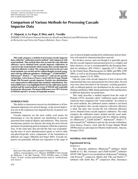 Pdf Comparison Of Various Methods For Processing Cascade Impactor Data