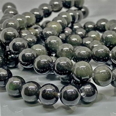 Natural Silver Sheen Obsidian 8mm Smooth Round Gemstone Beads Strand 11731