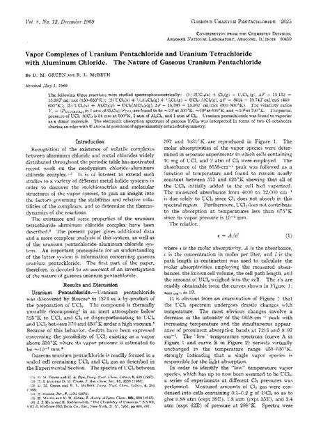 Pdf Vapor Complexes Of Uranium Pentachloride And Uranium