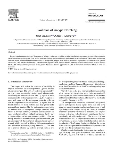 Pdf Evolution Of Isotype Switching
