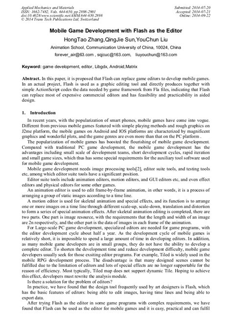Mobile Game Development With Flash As The Editor Scientificnet