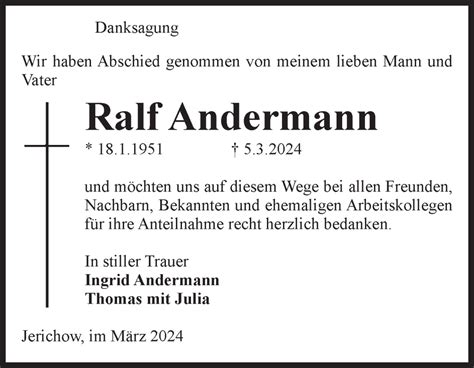 Traueranzeigen Von Ralf Andermann Abschied Nehmen De