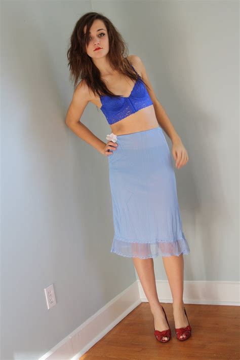 60s Blue Half Slip Powder Blue Lace Hem By Thewitcheryvintage