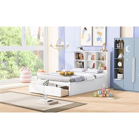 Latitude Run® White Full Size Storage Bed With Headboard And Charging