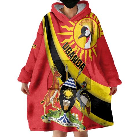 Personalized Uganda Wearable Blanket Hoodie Black Crowned Crane With