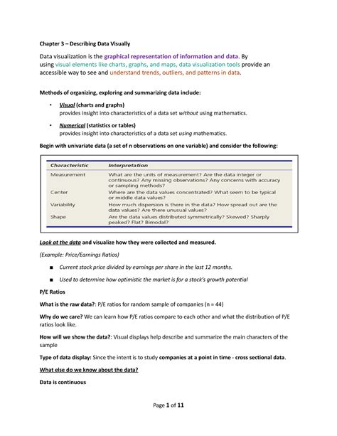 Chapter 3 Describing Data Visually Notes Chapter 3 Describing