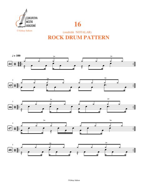 Rock Drum Pattern 16lik S16 Sheet Music For Drum Group Solo