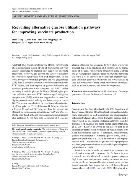 Pdf Recruiting Alternative Glucose Utilization Pathways For Improving