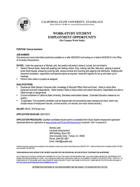 Fillable Online Csustan Position Clerical Assistant Csustan Fax Email