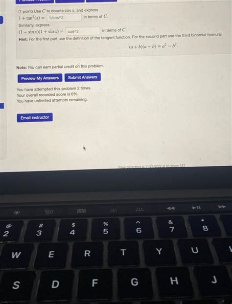 Solved 1tan2x In Terms Of C Similarly Express