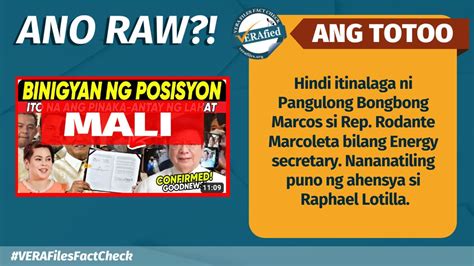 Vera Files Fact Check Marcoleta Not Appointed As Energy Chief