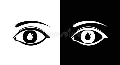 Minimalist Eye With Teardrop Icon Vector Black And White Stock Vector