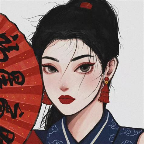 手绘新年装迪士尼公主，中国风大眼睛姑娘闺蜜头像