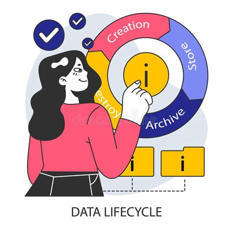 Data Lifecycle Professional Tracing Stages From Creation To Archival Stock Vector
