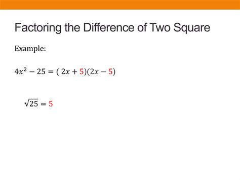 Factoring Difference Of Squares Pptx