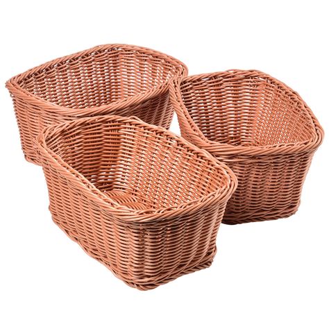Rectangle Plastic Woven Baskets Set Of 3 Durable Dishwasher Safe