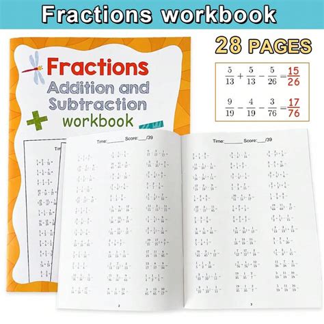 28 Pages Addition And Subtraction Fractions Arithmetic Workbook