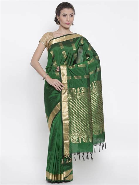 Classicate From The House Of The Chennai Silks Womens Green Pure Kanchipuram Silk Saree With