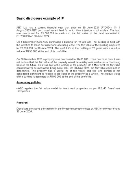 Basic Disclosure Example Of Ip On 1 August 2023 Abc Purchased Vacant