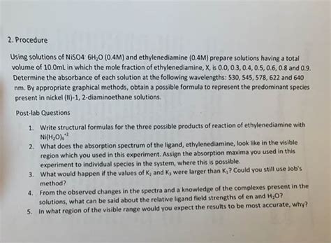 Solved Lab Is Complex Ion Composition By Jobs Method And Ligand Is
