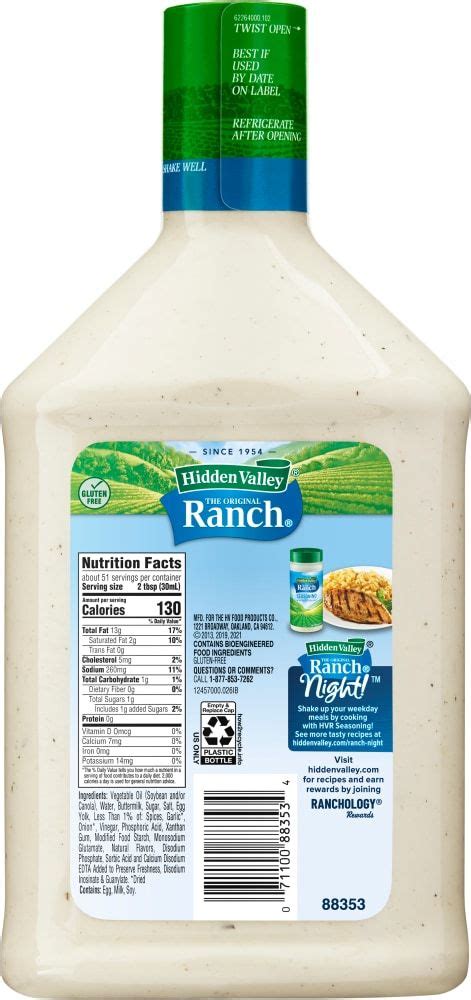 Ranch Dressing Nutrition Facts Hidden Valley Takisha Brill