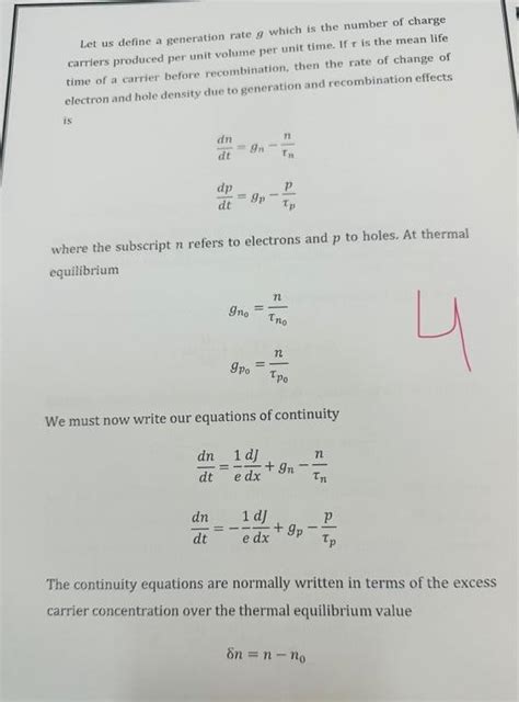 Solved Diffusion Recombination And The Equation Of
