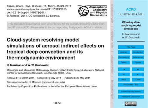 Pdf Cloud System Resolving Model Simulations Of Aerosol Indirect Effects On Tropical Deep