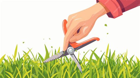 Precision Grass Cutting With Scissors Vector Illustration Premium Ai