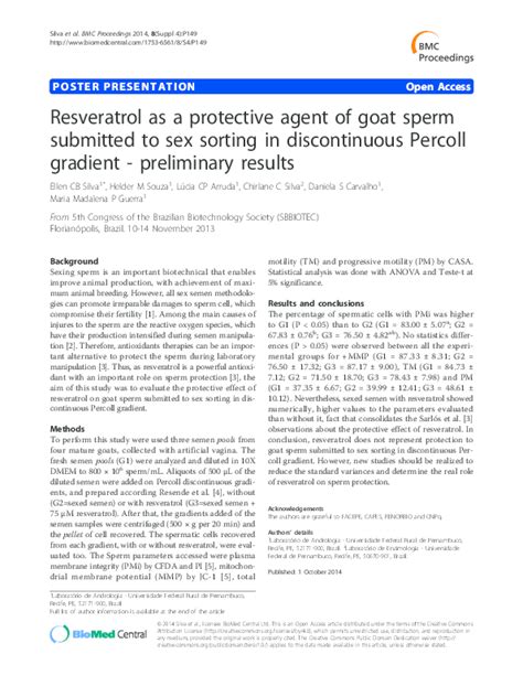 Pdf Resveratrol As A Protective Agent Of Goat Sperm Submitted To Sex Sorting In Discontinuous