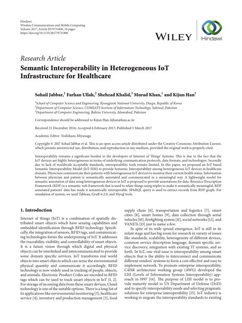 Pdf Semantic Interoperability In Heterogeneous Iot Infrastructure For Healthcare