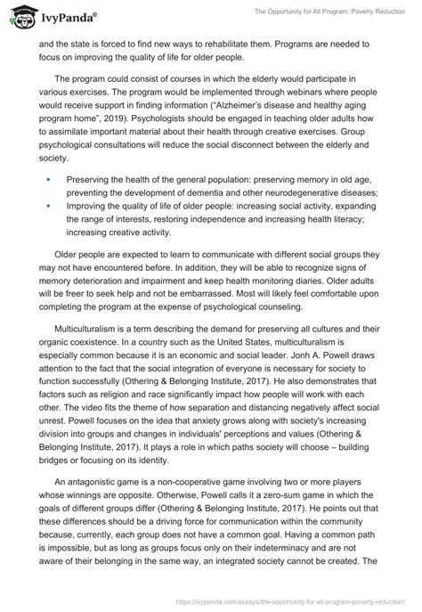The Opportunity For All Program Poverty Reduction 831 Words Essay