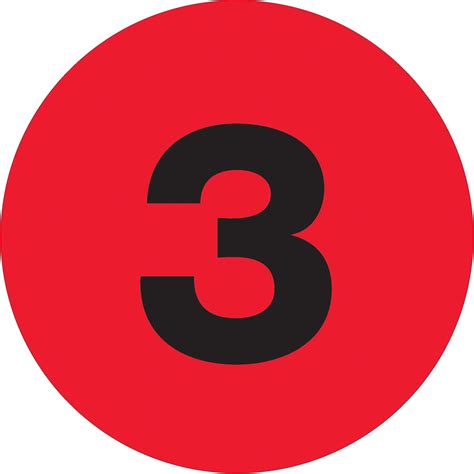 3 Circle 3 Fluorescent Red Number Labels 500 Roll
